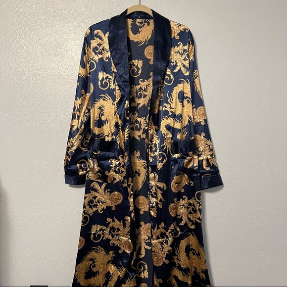 Suenkds | Intimates & Sleepwear | Gold And Blue Dragon Print Robe ...